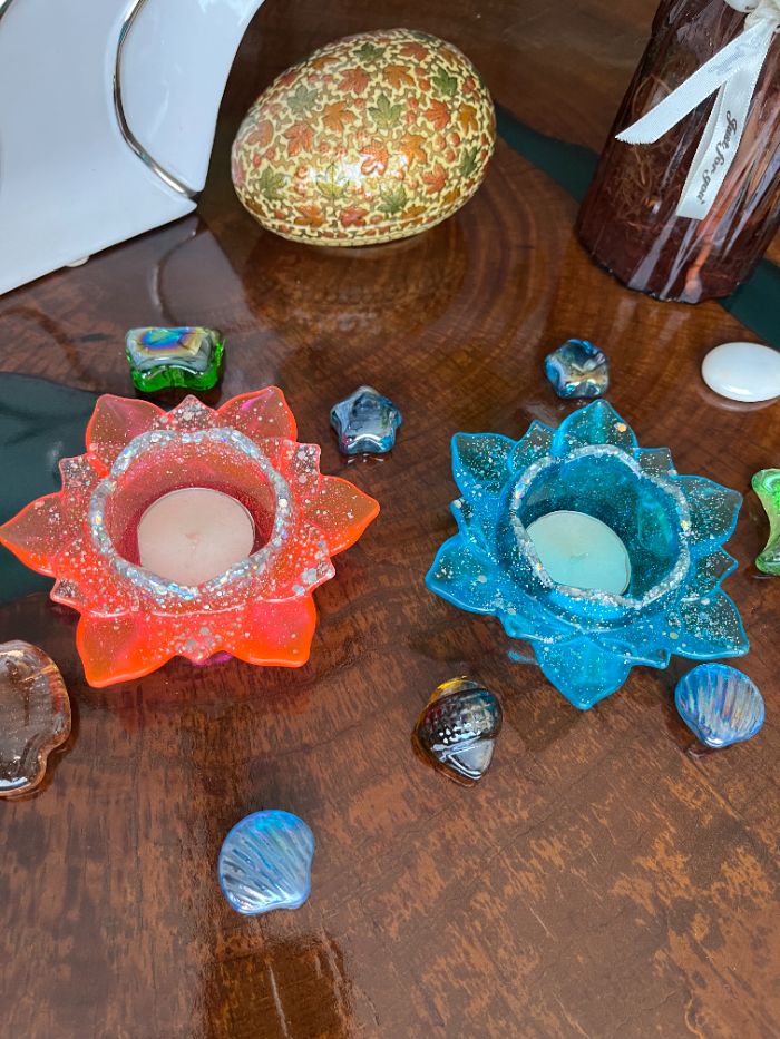 Resin Candle Holder Epoxy Resin Lotus tea - Unique Handmade Home Decor ...